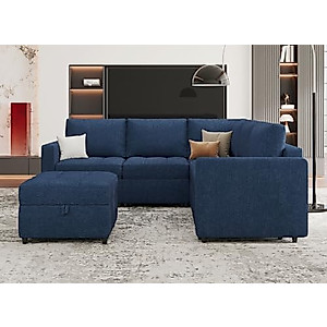 Belffin Oversized Modular Sectional Sofa Fabric L Shape Pull Out Couch with Ottoman Sleeper Sectional Couch with Chaise and Storage Sectional Set 6 Seater Sofa Reversible Sofa for Living Room Blue