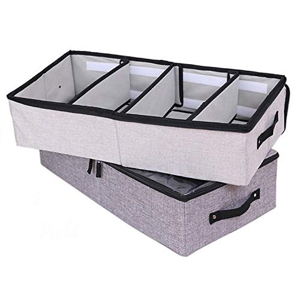 AARAINBOW 2 Packs Foldable Under Bed Clothes Organizer with Lids, Underbed Storage Container with Adjustable Dividers, UnderBed Storage Bins with Handles and Clear Window (Gray+Light Gray)