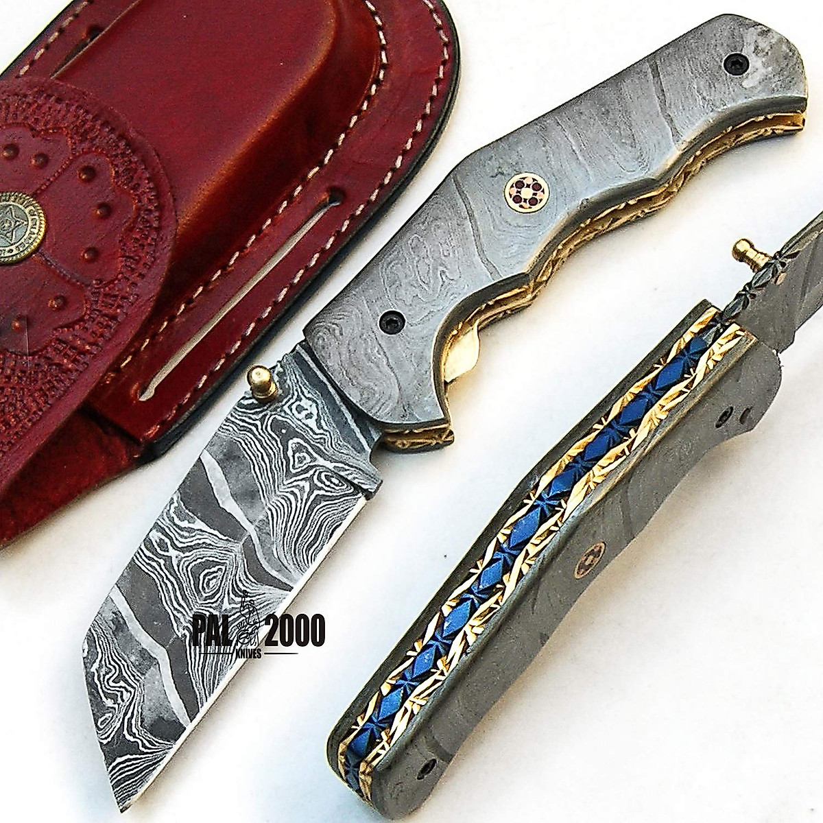 POC-9453 Handmade Damascus Steel 7.4 Inches Folding Pocket Knife - Damascus Handle