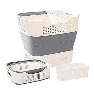 JOSUCLEN Collapsible Laundry Basket Plastic, 35L Foldable Laundry Basket for Small Spaces, Plastic Laundry Hamper with Handles, Pop up Laundry Basket Organizer Container（Gray）