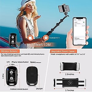 Aureday 67'' Cell Phone Tripod Stand with Remote Control - Versatile Selfie Stick Tripod for Live Streaming, Vlogging, and More - Compatible with iPhone, Android, GoPro, Cameras