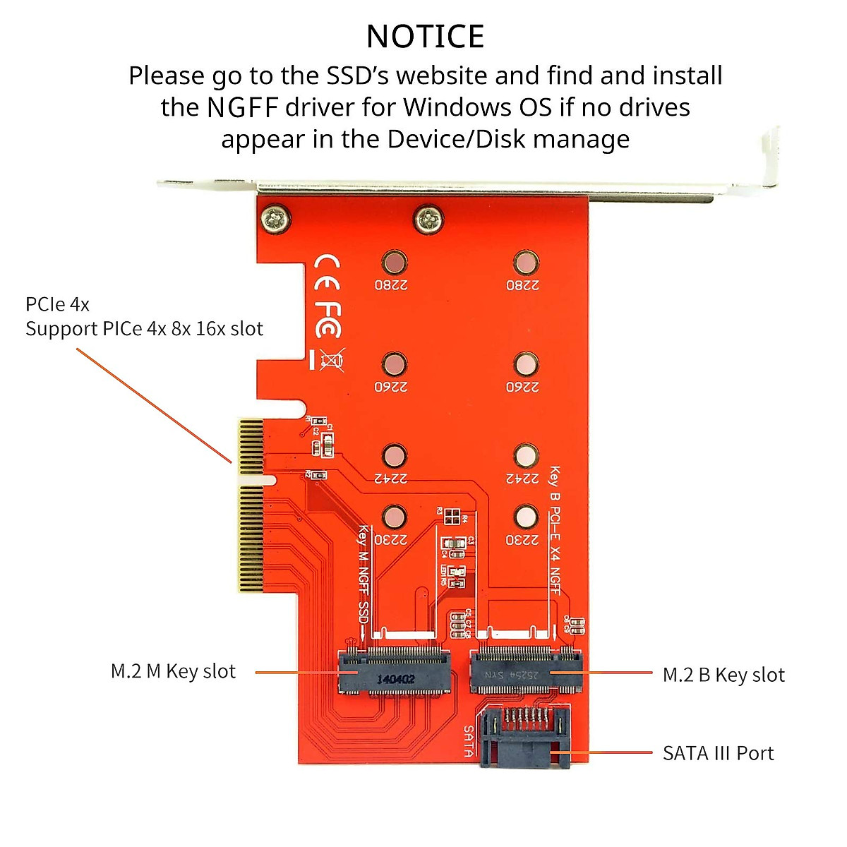 USECL Dual M.2 Hard Drive to PCIE Convert Adapter for sata Port,M.2 SSD NVME (m Key) and SATA (b Key) 2280 2260 2242 2230 to PCI-e 3.0 x 4 Host Controller Expansion Card