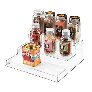 iDesign Recycled Plastic 3-Tier Stadium Spice Rack Kitchen, Fridge, Freezer, Pantry and Cabinet Organization, The Linus Collection, 8.8" x 10.1" x 3.5”, Clear