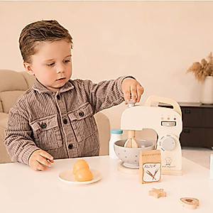 New Classic Toys Wooden Mixer Set Pretend Play Toy for Kids Cooking Simulation Educational Toys and Color Perception Toy for Preschool Age Toddlers Boys Girls , Red,White