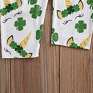 sshybmne Toddler Kids Girl St. Patrick 's Day Outfits Long Sleeve Top Dress Four-Leaf Clover Print Pants Clothes Set (Green, 6-7T)