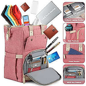 Laptop Backpack for Women,Business Anti Theft Computer Bag Travel Backpack Fits 15.6 Inch Laptop,Water Resistant Wide Open Large Doctor Teacher Nurse Casual Daypacks with USB Charging Port,Pink