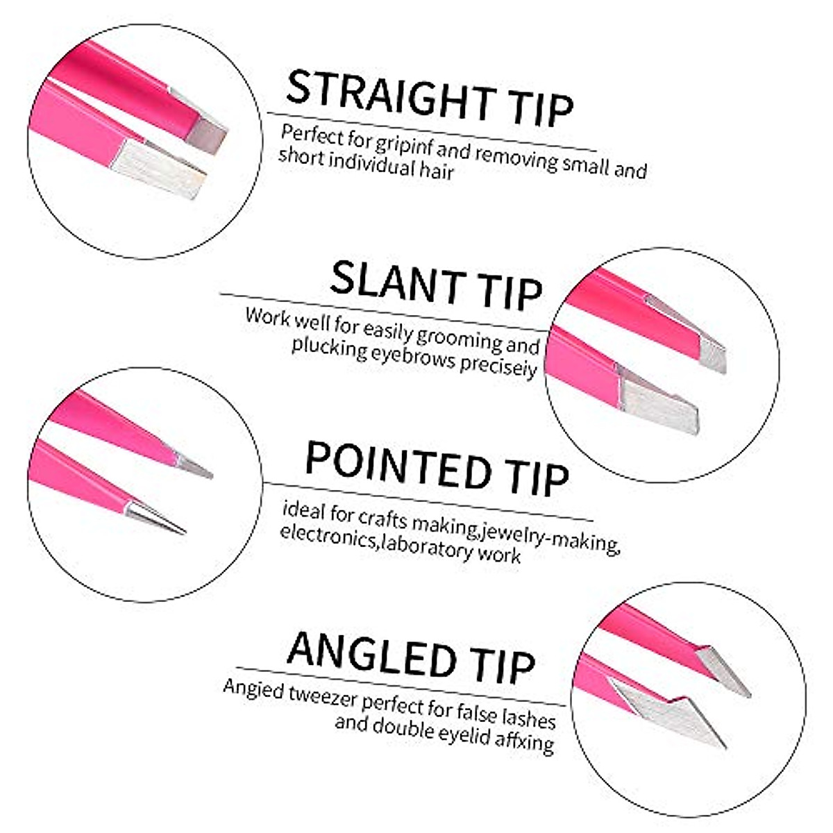 Eyebrow Tweezers Set Best Precision Tweezers 4-Piece Professional Stainless Steel Tweezer For Facial Hair Removal & Ingrown Hairs, Splinter & Blackhead Acne Remover Daily Beauty Tool - EMEOW (Red)