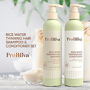 ProBliva Rice Water Shampoo and Conditioner Set for Hair Growth, Packed with Biotin, Caffeine, Reticulata Extract, Vitamin E, Hyaluronic Acid, Rosemary Oil, Daily Routine Shampoo For Thickening / Thinning Hair and Hair Loss, For Women