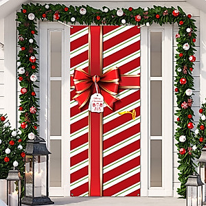 Christmas Door Cover Decoration Merry Box Bowknot Photography Backdrop Outdoor Sign for Home Wall Indoor Outdoor Party 35.4''×78.7''(Red)