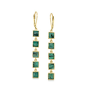 Ross-Simons 7.25 ct. t.w. Emerald Square-Link Drop Earrings in 18kt Gold Over Sterling