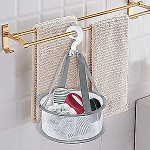 Mini Mesh Shower Dry Basket, Hanging Drying Net, Bath Organizer Storage for Makeup Brush, Beauty Sponge Blender, Windproof Airing Drip Dryer Rack for Bathroom, Laundry (Gray)