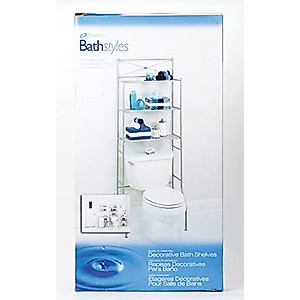 Zenna Home Over the Toilet Storage, Metal Bathroom Spacesaver with 3 Shelves, Cross-Style Storage Cabinet, Easy Assembly, Satin Nickel , 23.25 x 64.7"