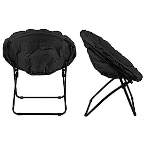 Zenithen Round Black Foldable Padded Dish/Saucer Chair for Dorm, Living Room, or Bedroom, 32" (Pack of 1)