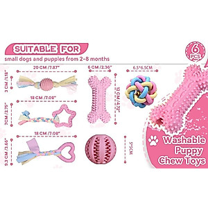 Bambinom Puppy Chew Toys, 6 Pack Puppy Teething Toys for Small Breed, Soft Rubber Cute Pink Dog Toys, Eco-Friendly, Teeth Cleaning Interactive for Small Dogs