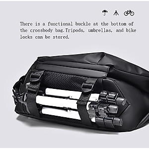 Trendy Montage Crossbody Bags for wen women, Upgrade Buckle Hiking Daypack, Waterproof Sling Chest Bag Backpack (Black and Blue)