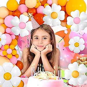 Daisy Balloon Garland Arch Kit Macaron Pink Nude Lemon Yellow White Heart Balloons with Flower Clips for Boho Daisy Birthday Baby Shower Wedding Decorations Groovy Party Supplies