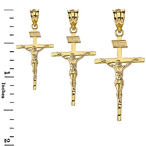 Solid 10k Yellow Gold Catholic Jesus Christ on INRI Crucifix Cross Pendant (1.19")
