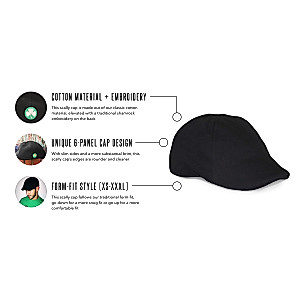 The Original Boston Scally Cap - The Dubliner Newsboy Flat Cap - 6 Panel Cotton Fitted Hat for Men - Black - ML