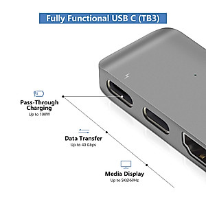 Purgo Mini USB C Hub Adapter Dongle for MacBook Air 2023-2018 and MacBook Pro 13 M2 2022-2016, MacBook Air USB Adapter with 4K HDMI, 100W PD, 40Gbps TB3 5K@60Hz, USB-C and 2 USB 3.0