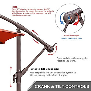 Jardin-Monde 10 FT Patio Umbrella Deluxe - Outdoor Deck Cantilever Umbrella, Hanging Market Offset Umbrella for Backyard Garden Poolside Lawn, Crank Lift & Cross Base, 8 Ribs - PS300-RED