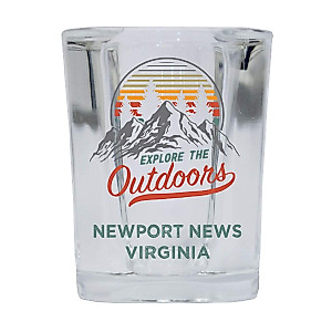 R and R Imports Newport News Virginia Explore the Outdoors Souvenir 2 Ounce Square Base Liquor Shot Glass