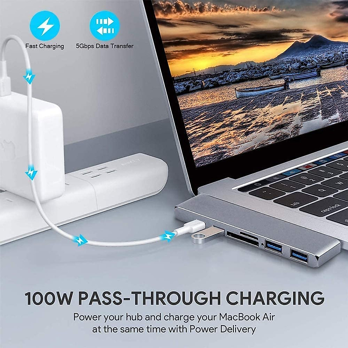 WangW USB C Hub, 7 in 1 Type C Aluminum Adapter for MacBook Pro 13″ and 15″ 2016/2017/2018/2019, Air 2018/2019, 4K USB C HDMI, 2 USB 3.0 Ports, TF/SD Card Reader,USB C Power Delivery,Black