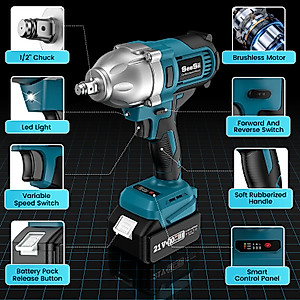 Seesii Cordless Electric Impact Wrench 1/2 inch for Car Home, 665Ft-lbs(900N.m) Brushless, 3300RPM High Torque Gun w/ 2x 4.0Ah Battery,Charger & 6 Sockets, WH710