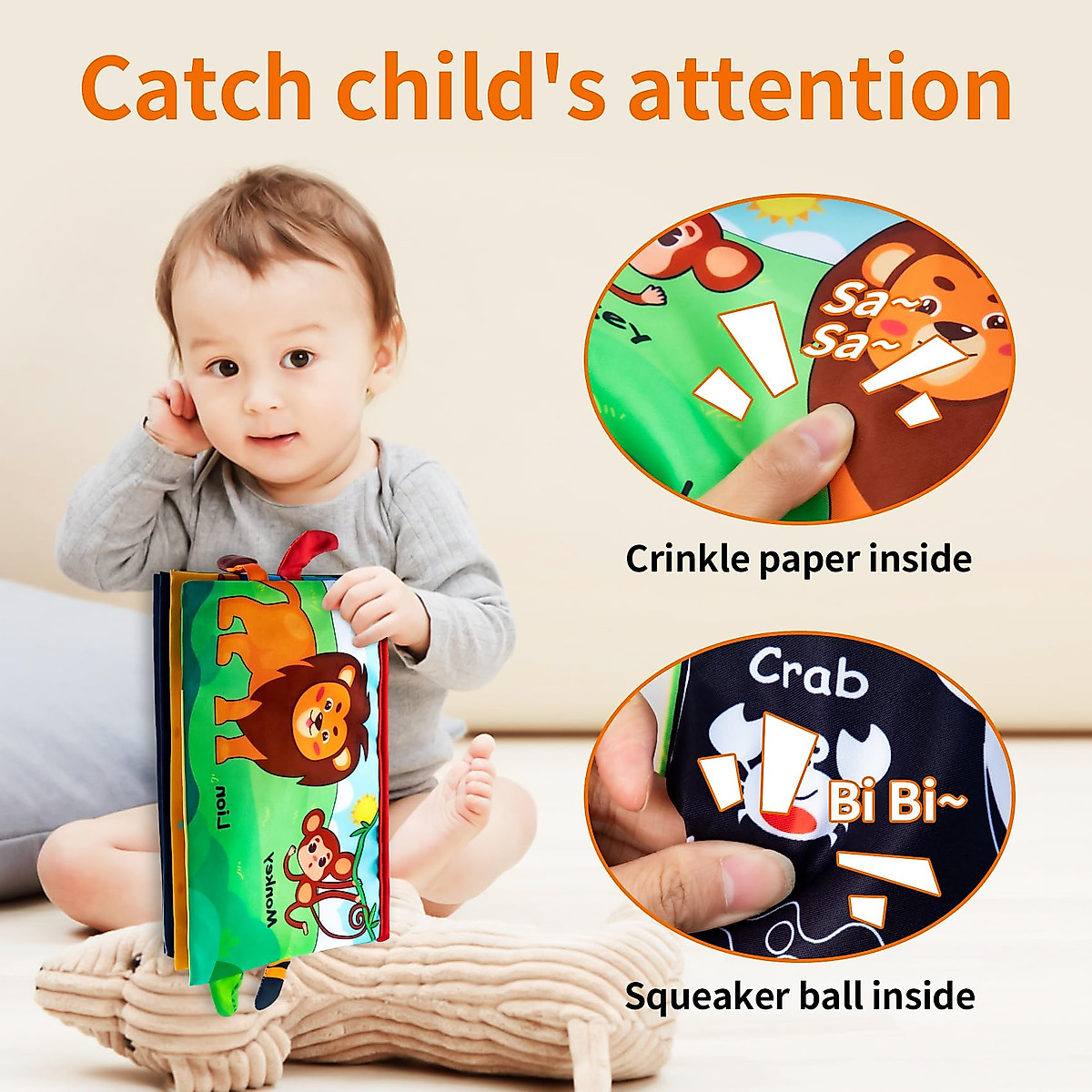 Tummy Time Mirror Toys for Baby 0-6 6-12 Months High Contrast Infant Toys with Crinkle Cloth Book and Teethers Black and White Montessori Sensory Toys for Newborn Boys Girls