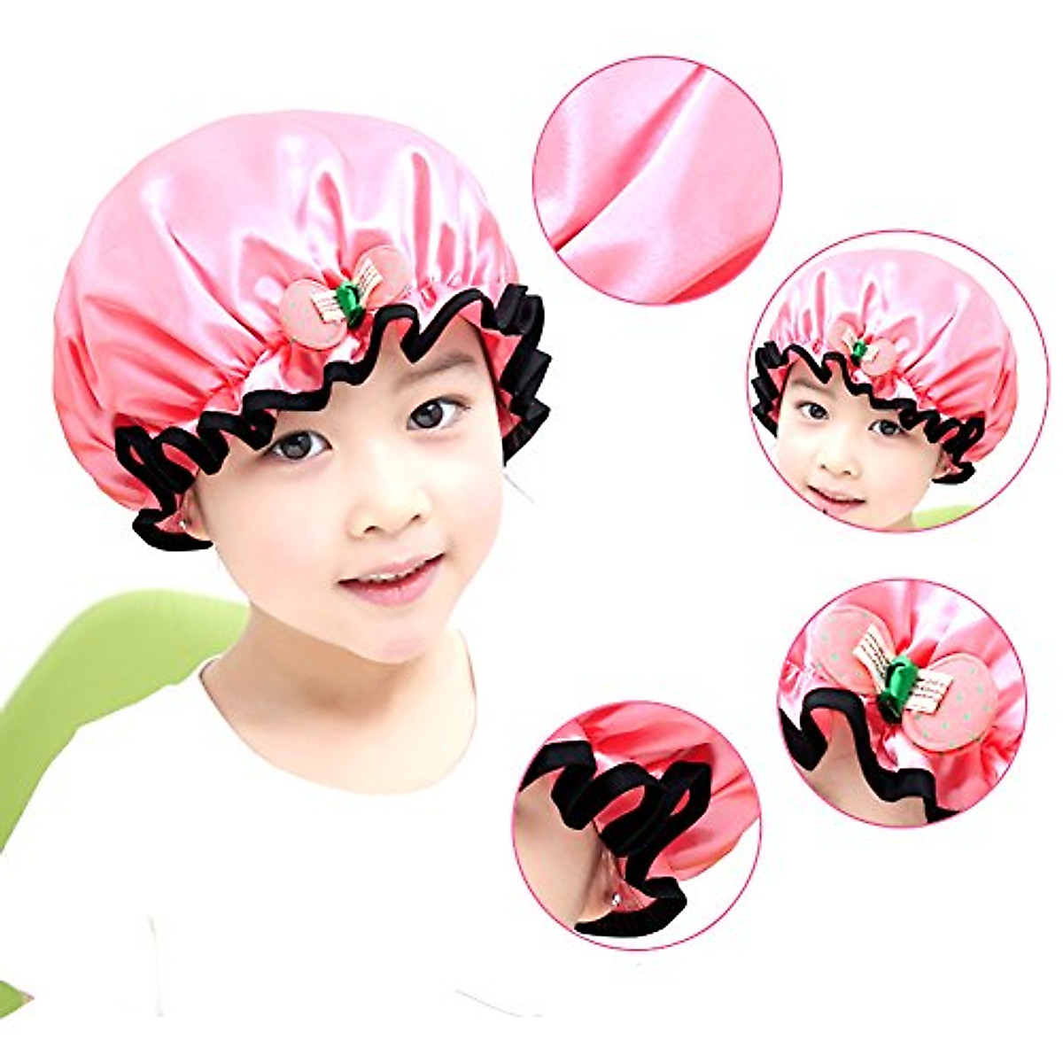 NKTM Girls Toddler Shower Cap, 2-Pack Cute Pink Shower Caps for Kids