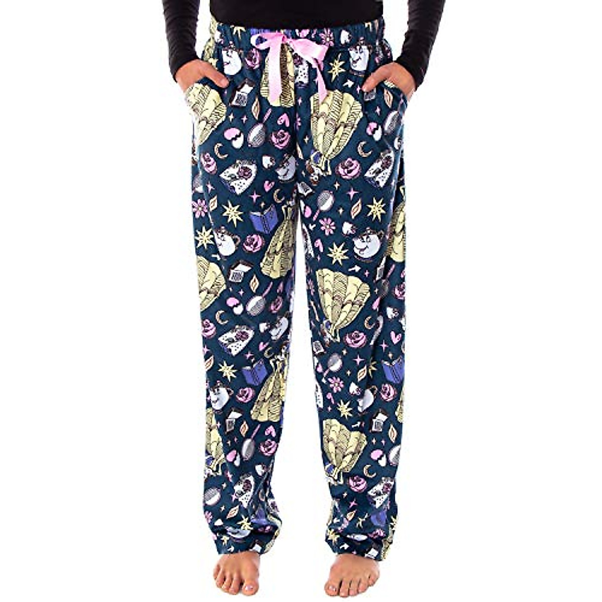 Disney Princess Women's Beauty and The Beast Allover Design Smooth Touch Fleece Sleep Bottoms Lounge Pajama Pants (2X-Large)