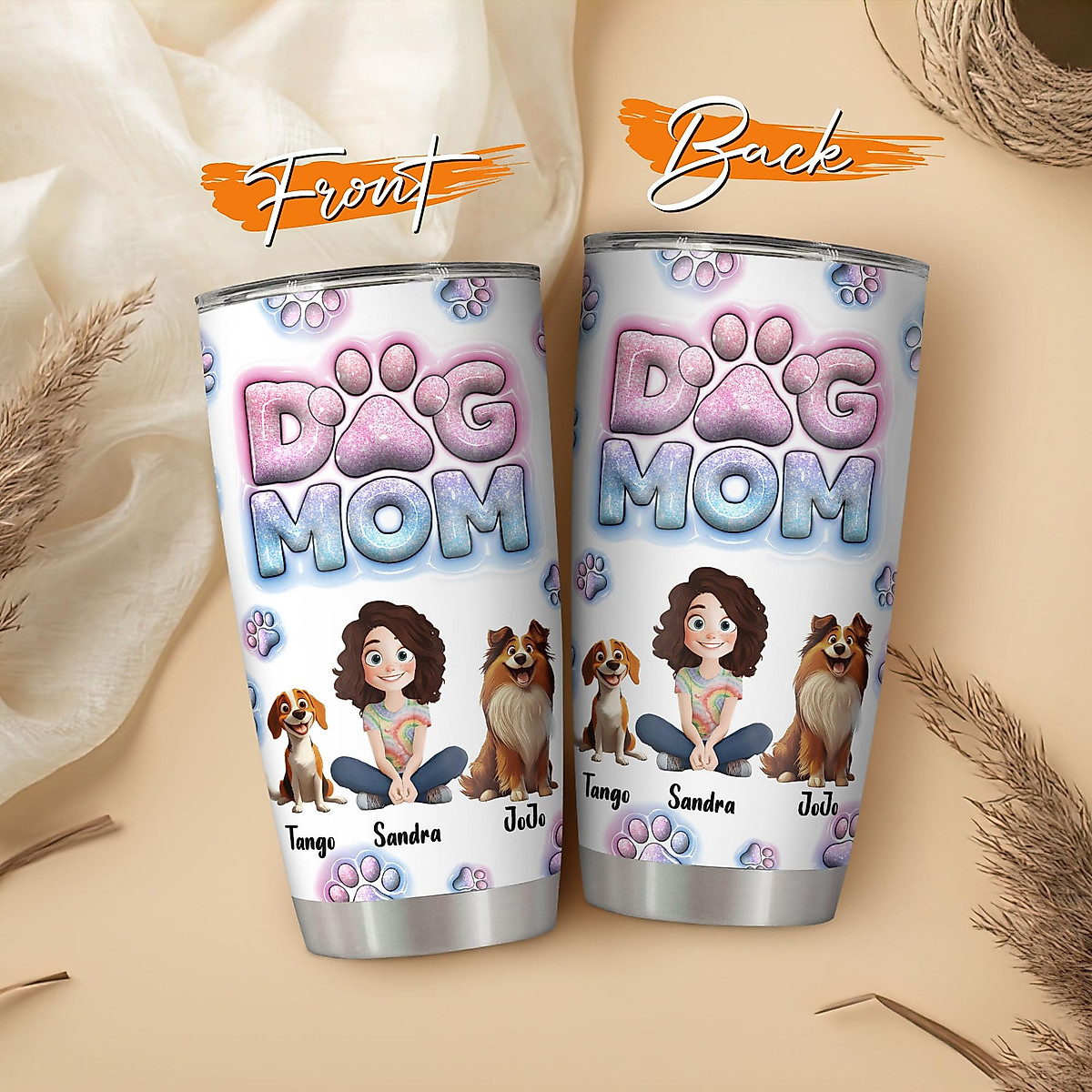 Personalized 2D Dog Mom Stainless Steel Tumbler, Fur Mom, Forever Loved, Mothers Day Birthday Gifts For Women, Pet Lover, Custom Coffee Tumbler For Dog Lover Gifts