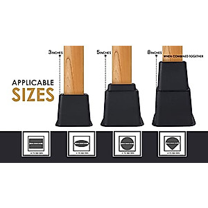 Oakias Bed Risers Black – Set of 4 – Adjustable Furniture Risers from 3, 5 up to 8 Inches – Heavy Duty (Supports up to 1300 lbs.)