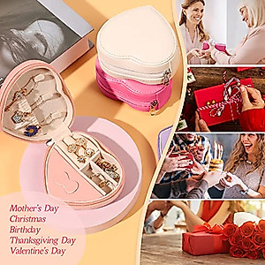 Dajasan Mini Travel Jewelry Case Portable Travel Jewelry Organizer Small Heart-shaped Leather Jewelry Box for Women Girls (Pink)