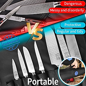 XYJ Kitchen Knife Block Sets 7pcs Stainless Steel Chef Knife Canvas Knife Bag Drawer Knife Holders Cooking Knife For Meat Fish Vegetable Cutting (Coffee)