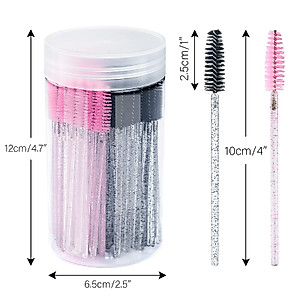 G2PLUS 100PCS Eyelash Brush, Ajustable Disposable Mascara Wands, Crystal Lash Spoolie, Eyebrow Spoolie Brush with Container for Makeup, Eyelash Extensions (Black+Pink)