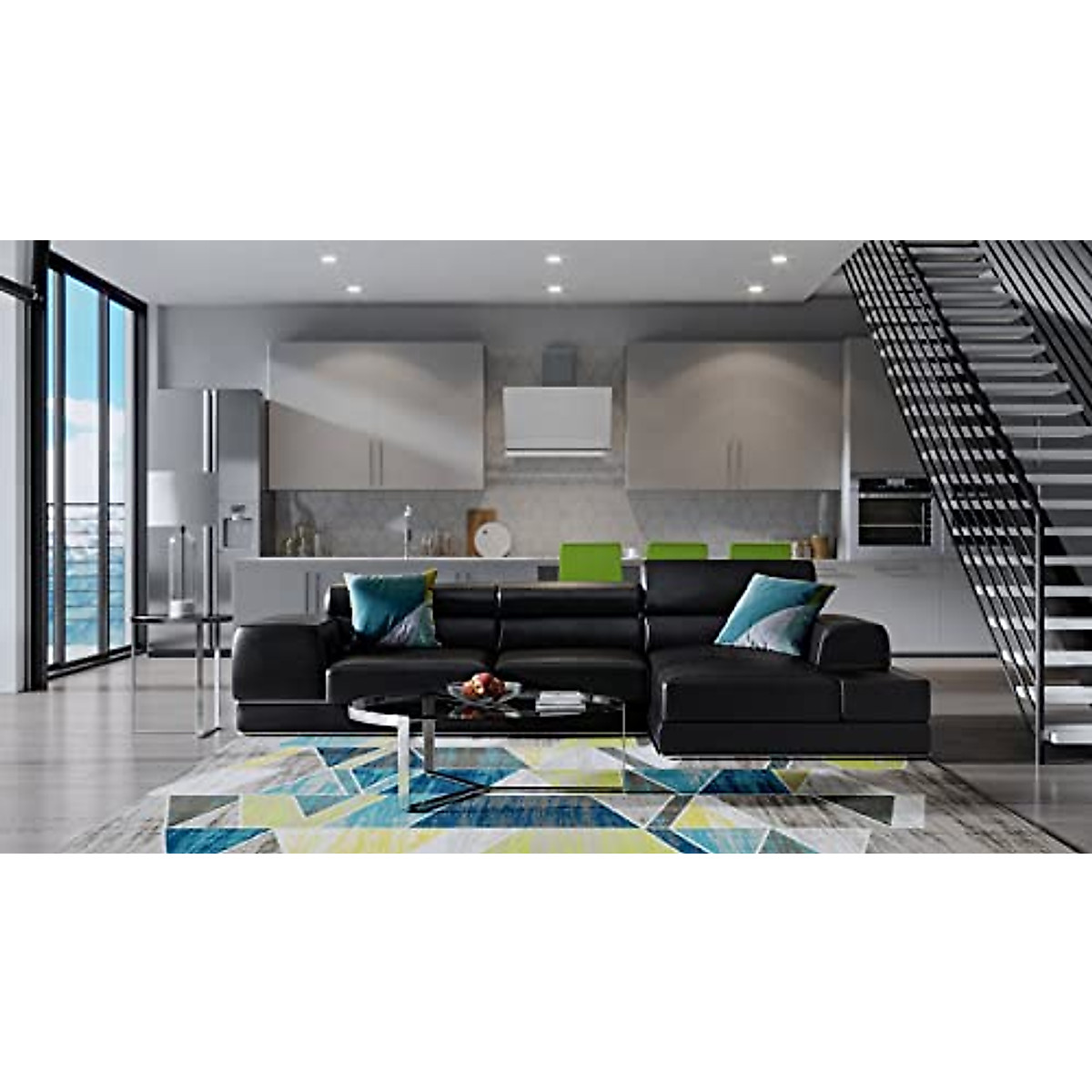 Zuri Furniture Encore 122" Right-ChaiseModern Sectional - Full Grain Leather in Black