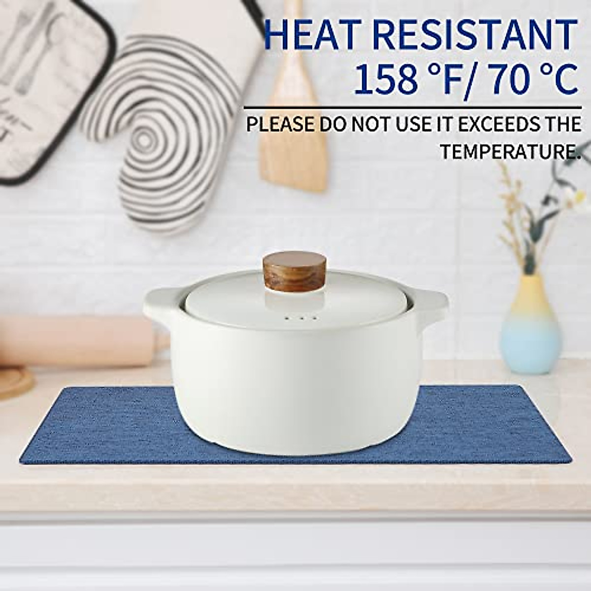 Homaxy Cotton Linen Placemats for Dining Table Set of 6, Heat Resistant Washable Table Mats, Easy to Clean Place Mats, 13" x 19", Blue