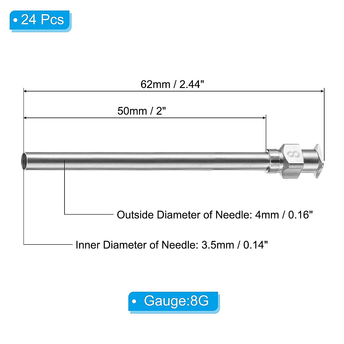 PATIKIL Blunt Tip Dispensing Needle 8G, 24 Pcs 2 Inch Stainless Steel Liquid Dispenser Needles with Lure Lock for Refilling Liquid Inks Adhesives Glue