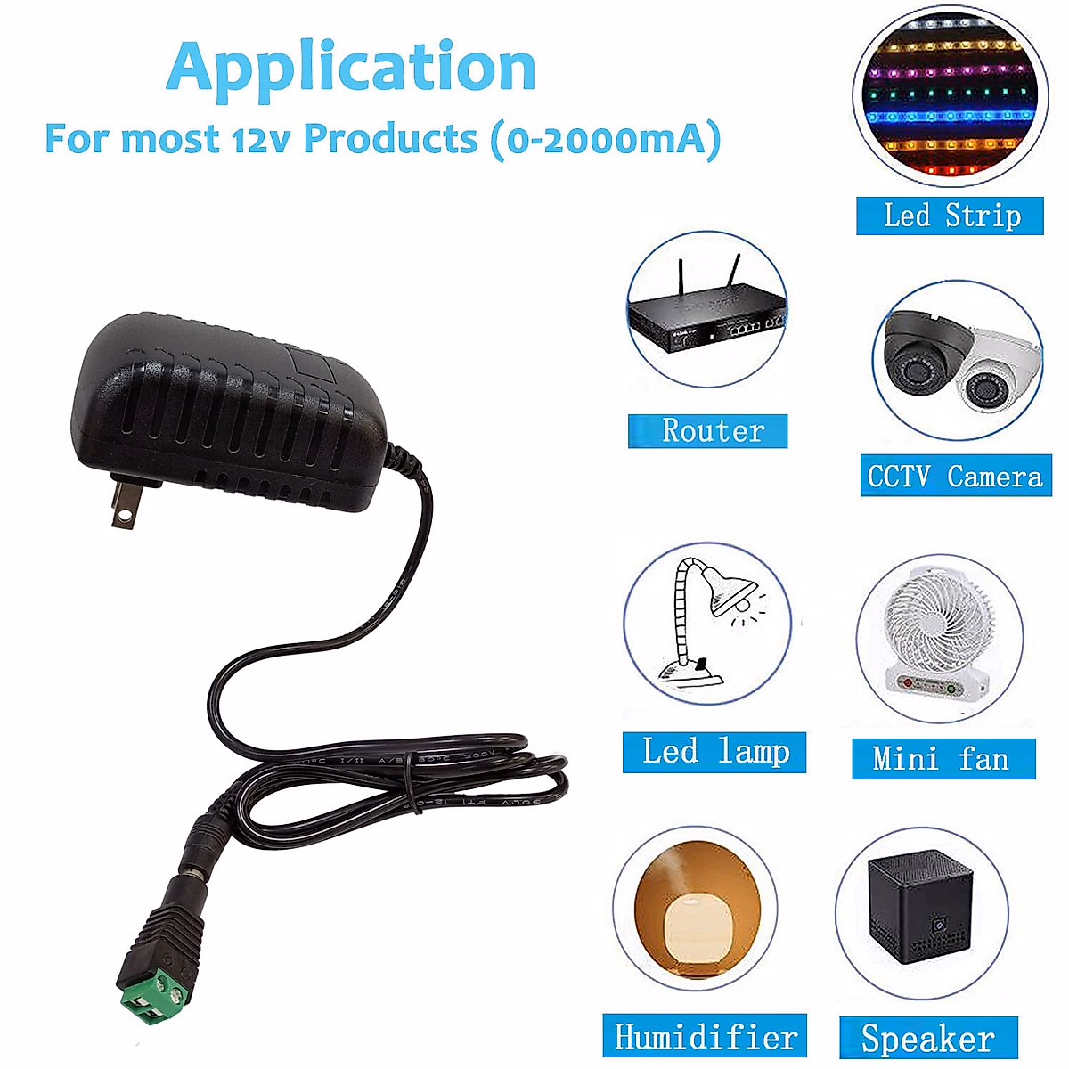 DC 12V 2A Power Supply AC DC Power Adapter with 10 Tips, DC in 12V 2A Power Cord,AC 100-240v, 50/60HZ, 5.5x2.5mm DC Output Jack,12V2a Adapter Converter Transformer