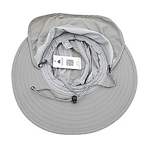 Home Prefer Mens UPF 50+ Sun Protection Cap Wide Brim Fishing Hat with Neck Flap (Light Gray)
