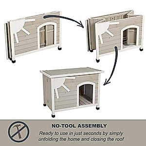 MidWest Homes for Pets Eillo Folding Outdoor Wood Dog House, No Tools Required for Assembly | Dog House Ideal for Small Dog Breeds, Beige (12EWDH-S)