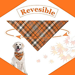 Malier 2 Pack Fall Dog Bandana Halloween Thanksgiving Plaid Dog Bandanas, Holiday Pet Reversible Scarf Bibs Accessories Costumes for Small Medium Large Dogs and Cats