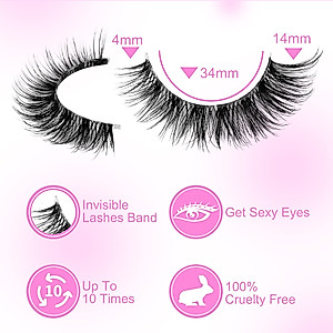Newcally Lashes Mink False Eyelashes Natural Look Wispy Clear lash Band Fake Eyelashes Fluffy 3D Curly Strip Volume Cat Eye Lashes Pack 14 Pairs