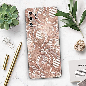 DesignSkinz Rose Gold Lace Pattern 14 Protective Vinyl Decal Wrap Skin Cover Compatible with The Samsung Galaxy S20 (Screen Trim & Back Glass Skin)
