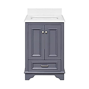 Nantucket 24-inch Bathroom Vanity (Quartz/Marine Gray): Includes Marine Gray Cabinet with Stunning Quartz Countertop and White Ceramic Sink