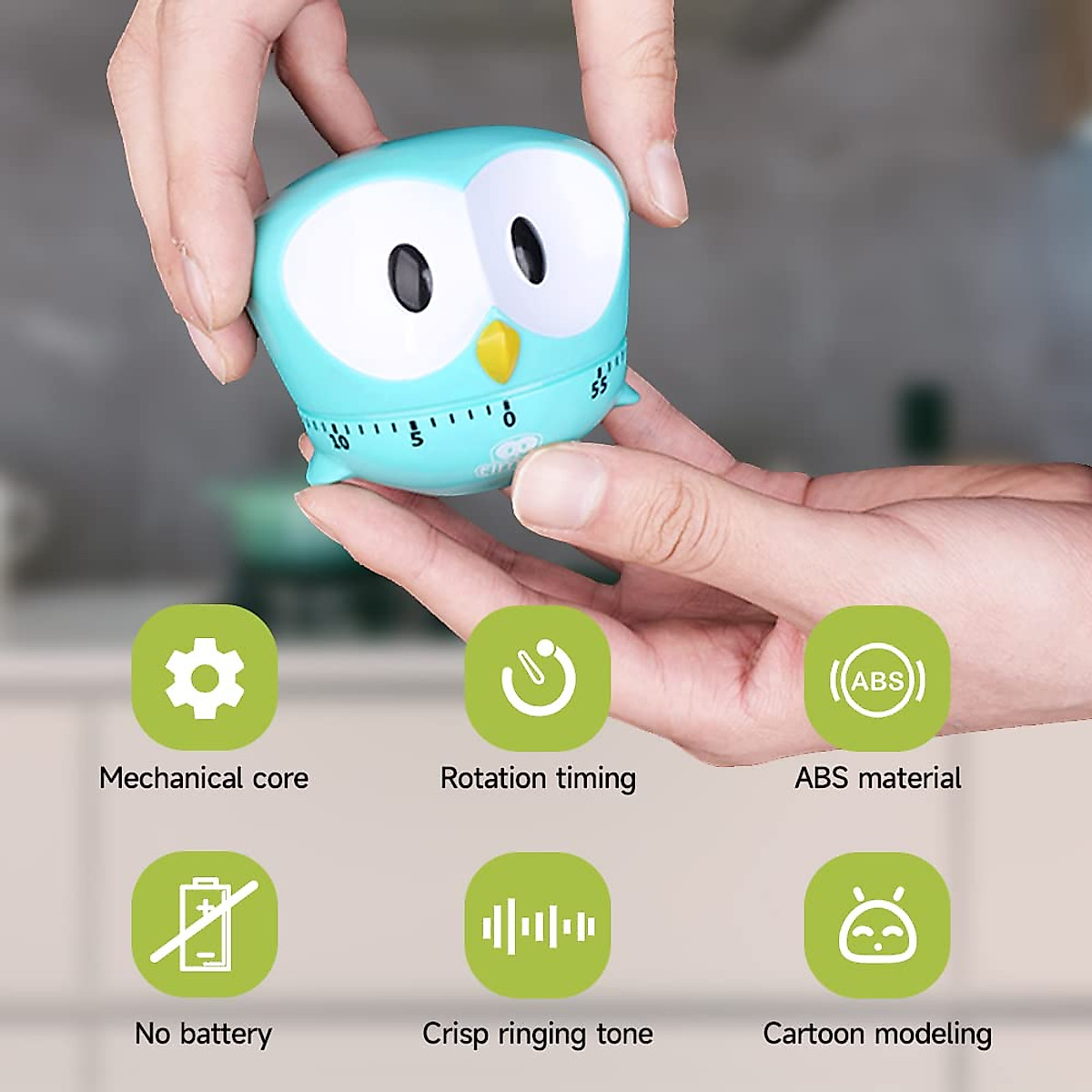 MOSHOU Cute Eagle Kitchen Timer,100% Mechanical Timer for Kids, 55 Minutes Wind up Timer 360 Degree Rotating Timer for Cooking/Reading/Do Sports (Blue)