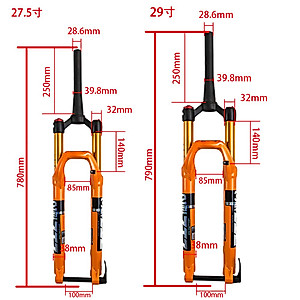 ZTZ MTB Forks Mountain Bike Suspension Fork 27.5 29 Inch Thru Axle 15mm MTB Air Suspension Fork, Travel 140mm Rebound Adjust 28.6mm Tapered Tube Manual Lockout Aluminum Alloy(Orange 27.5 inch)