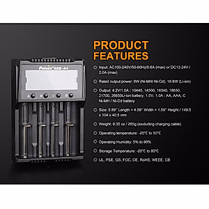FENIX are-A4 Multifunctional Smart Battery Charger for Popular Rechargeable Batteries (18650, 21700, 16340) with LumenTac Battery Organizer