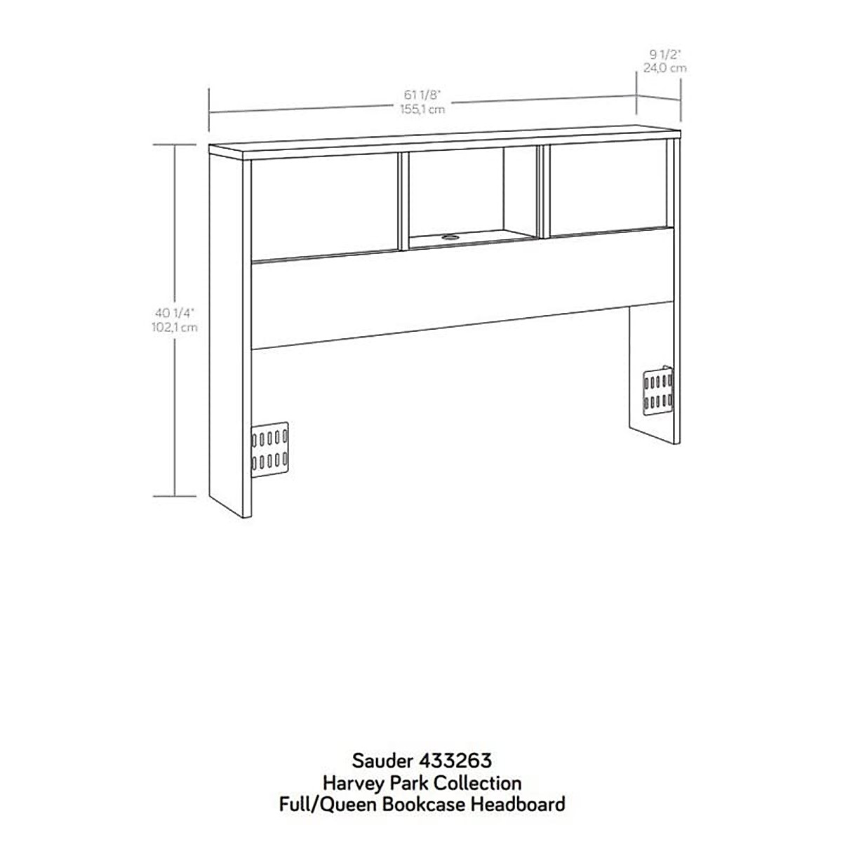 Sauder Harvey Park Full/Queen Bookcase Headboard with Doors, Grand Walnut Finish