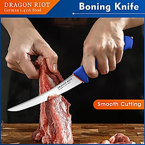 DRAGON RIOT 6 Inch Boning Knife, Flexible Curved Blade Processing Knife Brisket Meat Trimming Butcher Knife - Stainless Fish Fillet Turkey Carving Knife